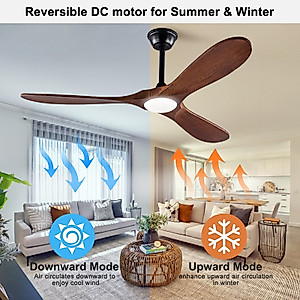 XBIBI 42 Inch Ceiling Fans with Lights and Remote,Wood Ceiling Fan with Lights,Modern Ceiling Fan Light with 3 Blade,6 Speed DC Motor Indoor Outdoor Ceiling Fan for Patio,Living Room,Bedroom