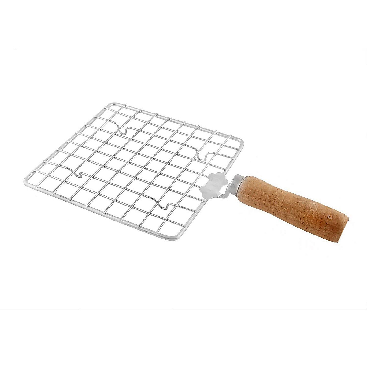 GD Stainless Steel Wire Roaster Papad Jali Roaster Grill Barbecue Grill Wooden Round Handle Square Roasting Net
