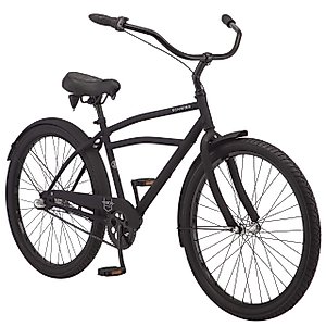 Schwinn Huron Beach Cruiser Bike for Adult, 3-Speed, Coaster Brake, 26-Inch Wheels, 17-Inch Step-Over Steel Frame, Full Front & Rear Fenders, Classic Handlebar, Black