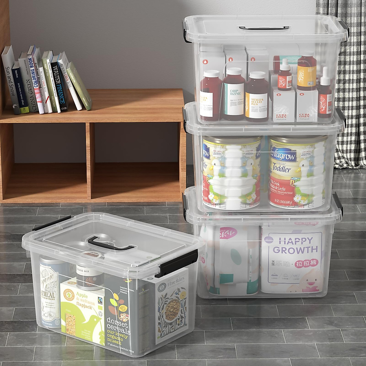 Buyitt 17.5 Quart Clear Storage Latch Box/Bins, 4-Pack Plastic Container with Handle and Lid