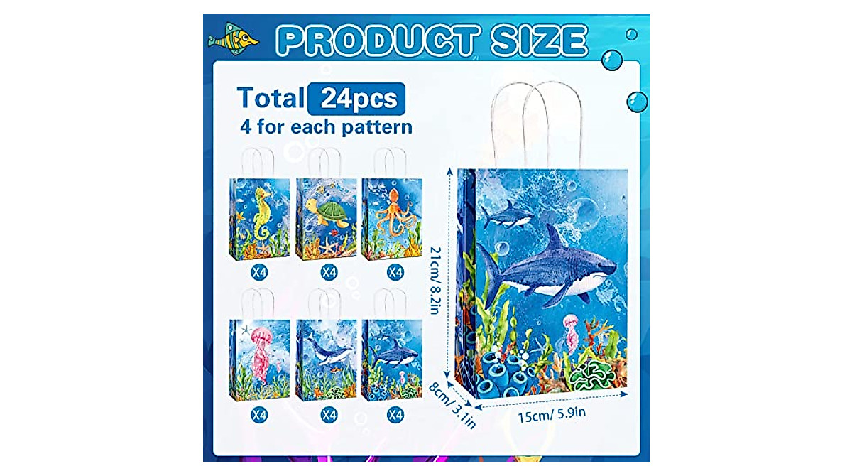 Colorful Sea Animals Party Gift Bags - 24 Pack