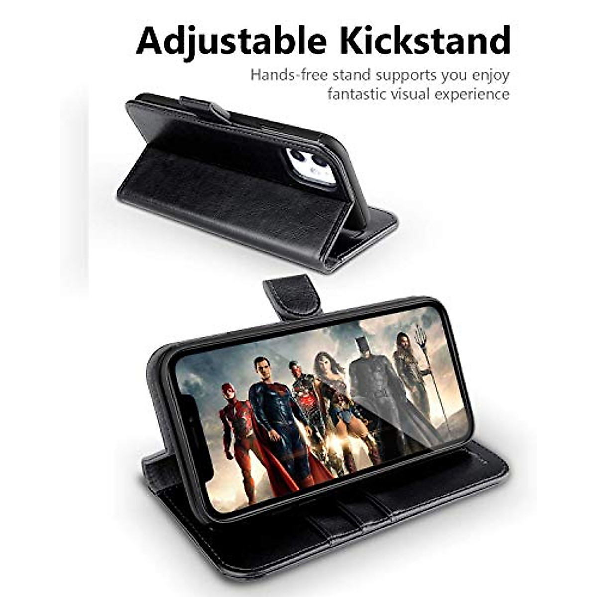 OCASE iPhone 11 Cellular Phone Case, PU Leather Flip Case with Card Holder, Magnetic Closure, TPU Shockproof Interior for 6.1 Inch iPhone 11 (Black)