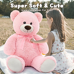 MorisMos Giant Teddy Bear Stuffed Animal 3 ft, 36'' Large Pink Teddy Bear,Big Teddy Bear for Baby Shower Decor,Soft Stuffed Bear Plush Gift for Kid Birthday Christmas Girlfriend Valentine's Day,Pink