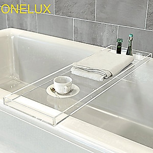 ONELUX Durable Clear Acrylic Towel Tray,Lucite Bathtub Caddy