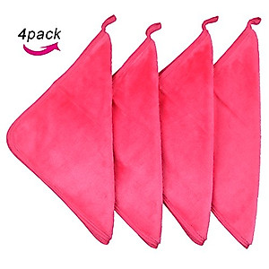 Sinland Microfiber Makeup Remover Cloth Reusable and Washable Makeup Remover Towels Face Cloths Facial Cleaning Towels Fast Drying Washcloth 9.8Inchx9.8Inch 4 Pack Dark Pink