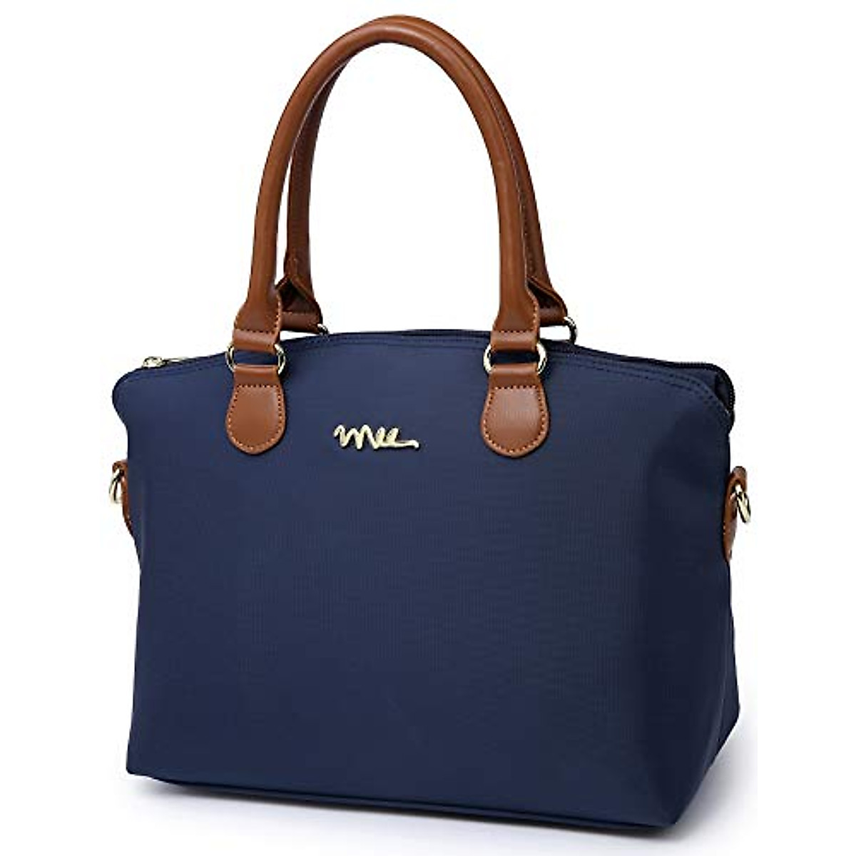 NNEE Water Resistance Nylon Top Handle Satchel Handbag with Multiple Pocket Design - Navy