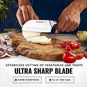 Cutluxe Santoku Knife – 5" Multipurpose Kitchen Knife for Cutting Slicing & Chopping – Forged High Carbon German Steel – Full Tang & Razor Sharp – Ergonomic Handle Design – Artisan Series