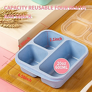 4 Pack Snack Containers, Bento Snack Box with 3 Compartment, Wheat Straw Reusable Lunch Containers for Adults Divided Food Storage Containers for Work Travel