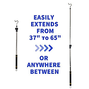 Greeily Clothes Hanger Reaching Hook Telescopic Adjustment it is Light and can Extend from 37" to 65" with 4.7 "Hook and Sponge Handle.Multifunctional Hook Rod for Hanging Lights, Clothing.