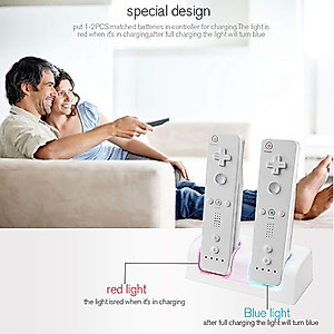 Wii Controller Charger Station, 2 in 1 Dual Charging Dock Station for Nintendo WII/WII U Controllers with Two 2800mAh Rechargeable Battery Pack White