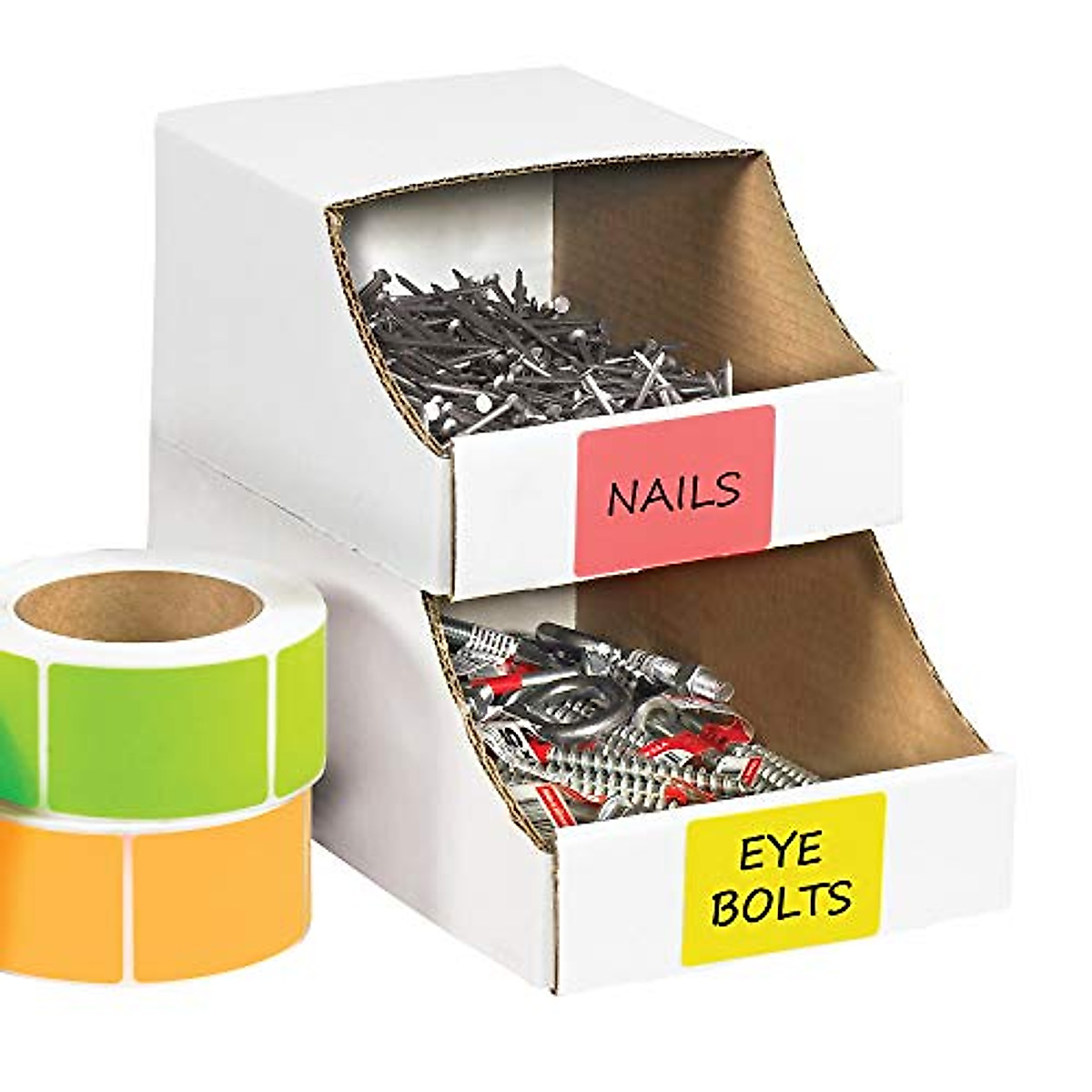 Partners Brand PBINB412 Stackable Bin Boxes, 4" x 12" x 4 1/2", Oyster White (Pack of 50)