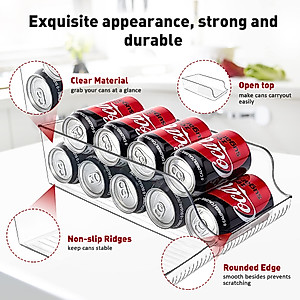 TOPULORS 2 Pack Soda Can Organizer for Refrigerator Beverage Holder for Fridge, Storage Rack Bins for Freezer, Kitchen, Pantry, Countertops, Cabinets, Clear Plastic Canned Food Stackable Dispenser