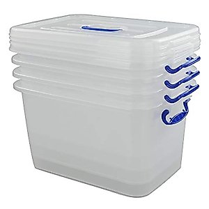 Vababa 4-Pack 12 L Clear Plastic Latch Storage Boxes with Lids