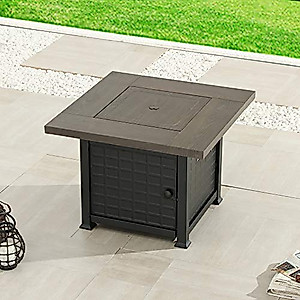 LOKATSE HOME 34" Propane Gas Fire Pit Table Outdoor with Cover 50,000 BTU Auto-Ignition Natural Slate Top Steel Flame Antique Bronze Finish Lava Rocks Included, 34inch Square