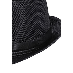 BABEYOND Straw Fedora Hat for Men Panama Trilby Hat Short Brim Summer Sun Hat A-Black