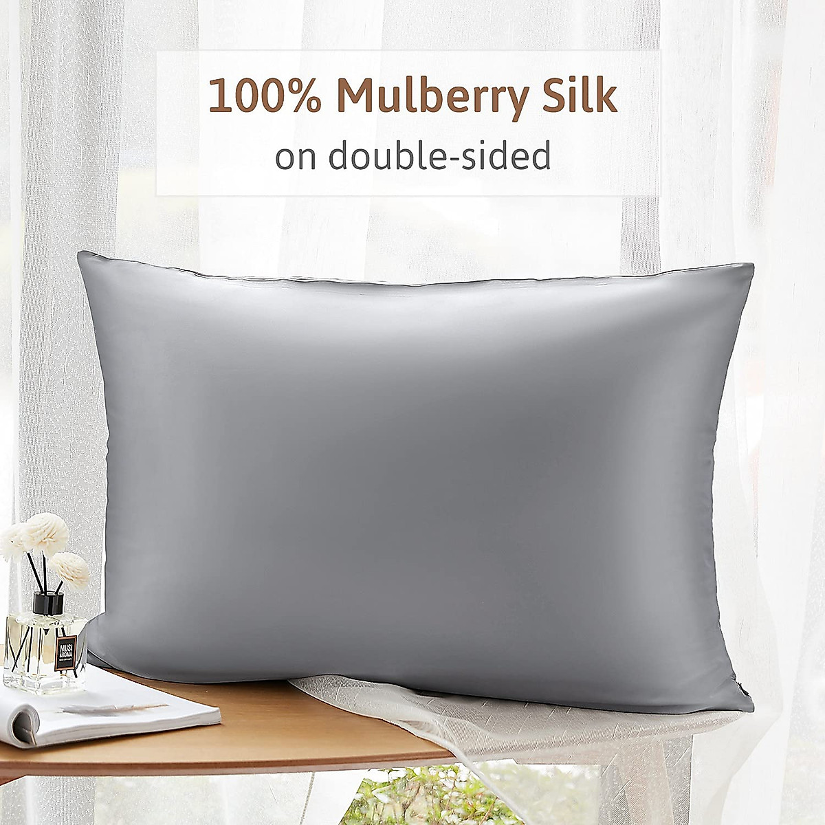 ATreebag Pillowcase 100% Mulberry Silk for Hair and Skin, Double Sided 19 Momme Pure Silk Pillow Case with Hidden Zipper and Gift Box (Silver Grey, 1 PC, Toddler 13"x18")