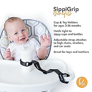 BooginHead SippiGrip Sippy Cup Strap & Baby Bottle Holder 3-Pack, Pink, Green, and Purple