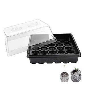 [Thick Plastic] 4 Set Strong Seed Starter Tray with 4" Humidity Dome and Pellet Holder for 100 Jiffy 30mm, 36mm & 42mm Peat Pellets, Seed Starting, Germinating Propagating, Pellet Not Included