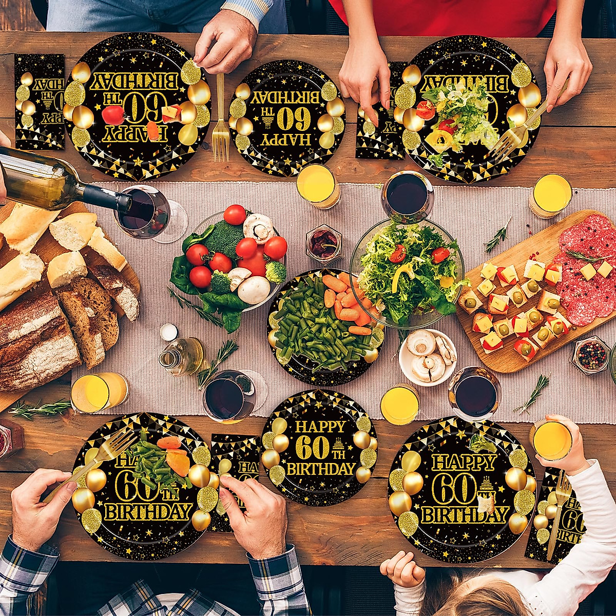 Kepeel 96Pcs 60th Birthday Party Tableware Set, Back in 1965 Birthday Party Decorations Supplies for Men Women Cheers to 60 Years Disposable Paper Plates Napkins Forks Favors, Serve 24