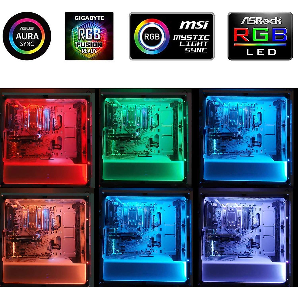 airgoo PC RGB LED Strip Light, 36 LEDs 2pcs 12inch Magnetic LED Strip for Motherboards 12V 4Pin RGB LED Header, Easy to Install with Magnets or Back Self-Adhesive