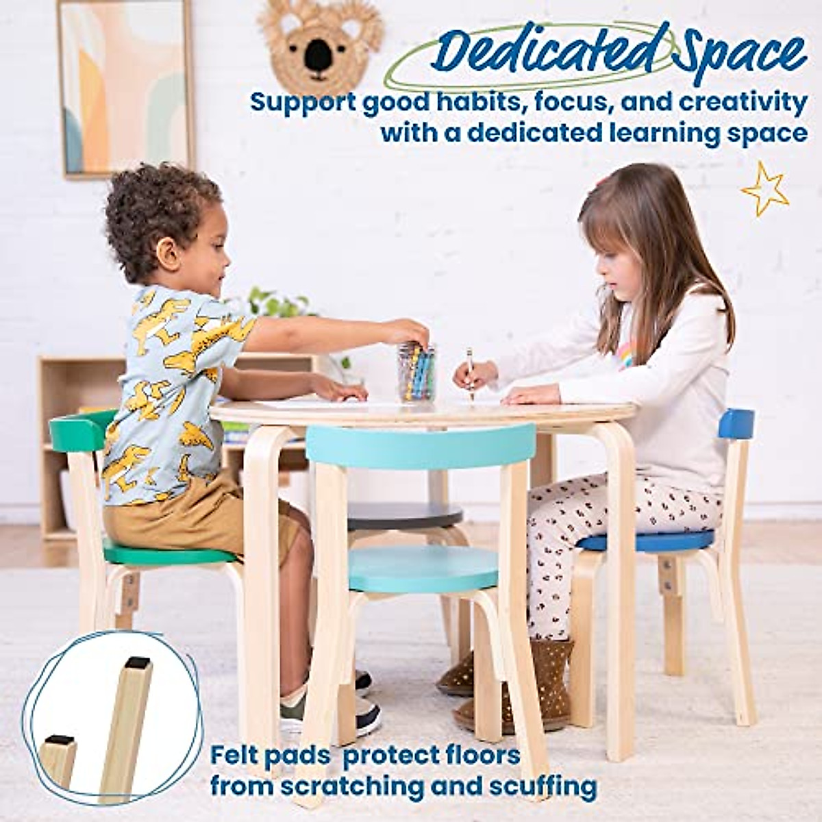 ECR4Kids Bentwood Round Table and Curved Back Chair Set, Kids Furniture, Contemporary, 5-Piece