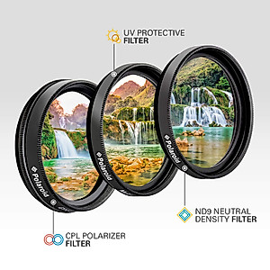 Polaroid Optics 77mm 3-Piece Filter Kit Set [UV,CPL,FLD,& Neutral Density] includes Nylon Carry Case – Compatible w/ All Popular Camera Lens Models