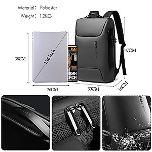 FANDARE Laptop Backpack Business Anti-Theft Daypacks Travel Large Backpack with USB Charging Port Waterproof College Computer Bag for Women & Men Fits 15.6 Inch Notebook Gray