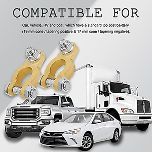2PCS Brass Battery Terminal Connectors, Battery Cable Ends, Top Post Battery Terminals Clamp Set, Battery Terminal Adapter Car Accessories Compatible with Automotive Car Marine Battery