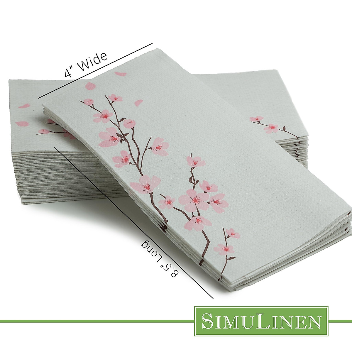Simulinen Cherry Blossom Disposable Guest Towels - Cloth-Like, Single-Use, Linen Feel Paper Towels, 12x17, 100ct (Made in Germany)