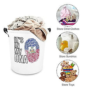 It's in My DNA Haiti Flag Large Laundry Basket Hamper Bag Washing with Handles for College Dorm Portable