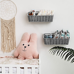 GRANNY SAYS Wicker Hanging Basket, 2 Pack Storage Baskets for Cabinet, Wall Mount Fruit Basket for Kitchen, Adhesive Bathroom Cabinet Organizer, Pantry Organizers and Storage, Gray