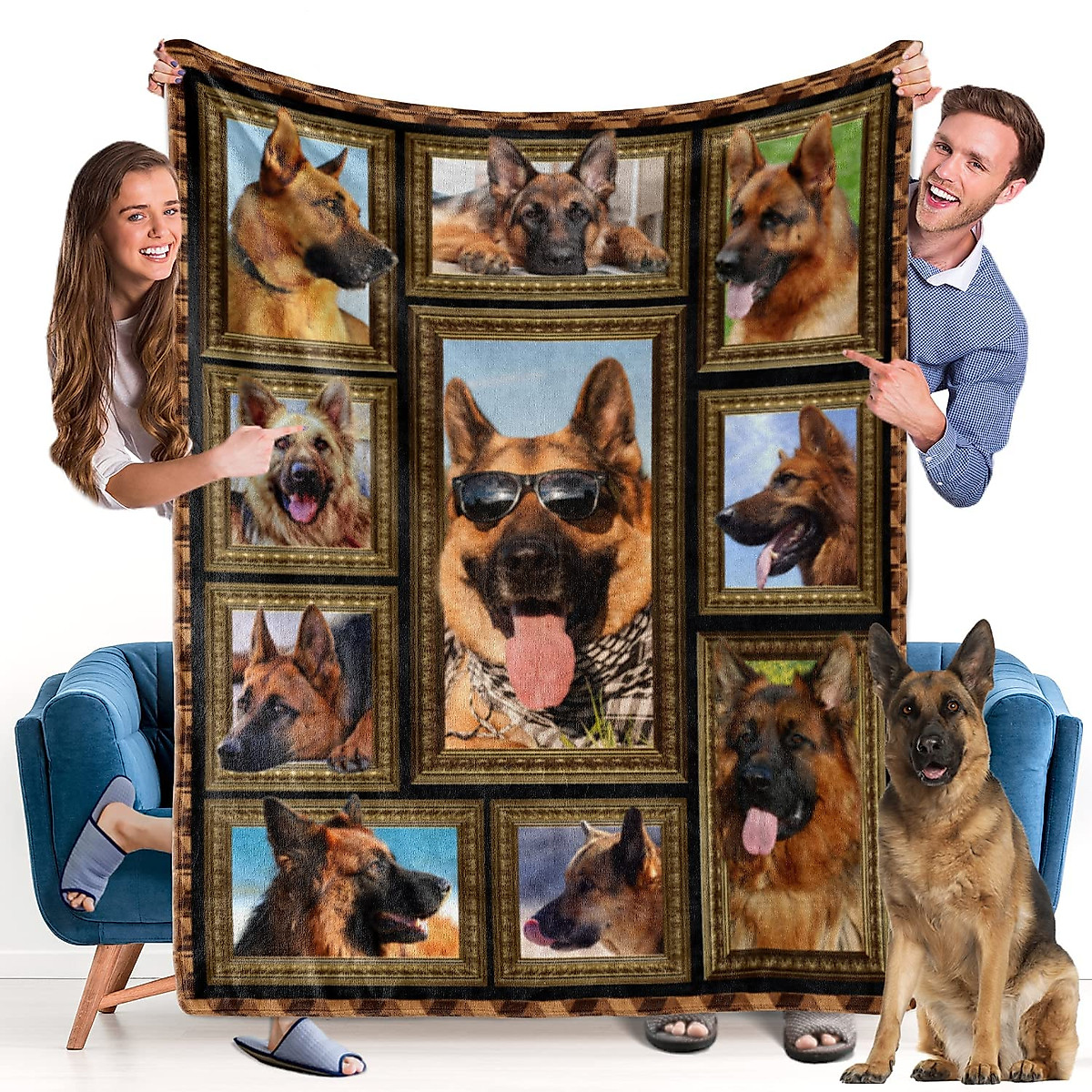 German Shepherd ​Blanket - Fleece Throw Blanket for Couch Super Soft Cozy Bed Blanket Lightweight Plush Fuzzy Lap Blankets and Throws for Sofa, 50 x 60 Inch, Gift for Dog Lover