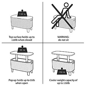 KETER Breeze Bar Outdoor Patio Furniture and Hot Tub Side Table with 14.8 Gallon Beer and Wine Cooler, Dark Grey & Teal