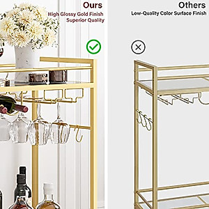 TUTOTAK Bar Cart, Serving Cart for Home, Microwave Cart, Drink Cart, Mobile Kitchen Shelf with Wine Rack and Glass Holder, Rolling Beverage Cart, Gold BC01BB031