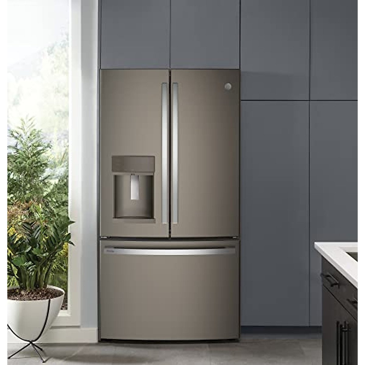 GE Profile PYE22KMKES 36" Energy Star Qualified Counter-Depth French-door Refrigerator with 22.2 Cu. Ft. Capacity Hands-free Autofill dispenser and Quick Space shelf in Slate