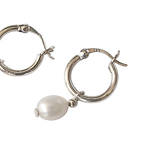 925 Sterling Silver Oval Pearl 14mm Hoop Earrings for women - Small Dainty Hoops | Handmade by MiYa Jewelry creations