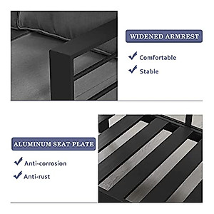 Wisteria Lane Patio Furniture Aluminum Sofa, All-Weather Outdoor 3 Seats Couch, Gray Metal Chair with Dark Grey Cushions