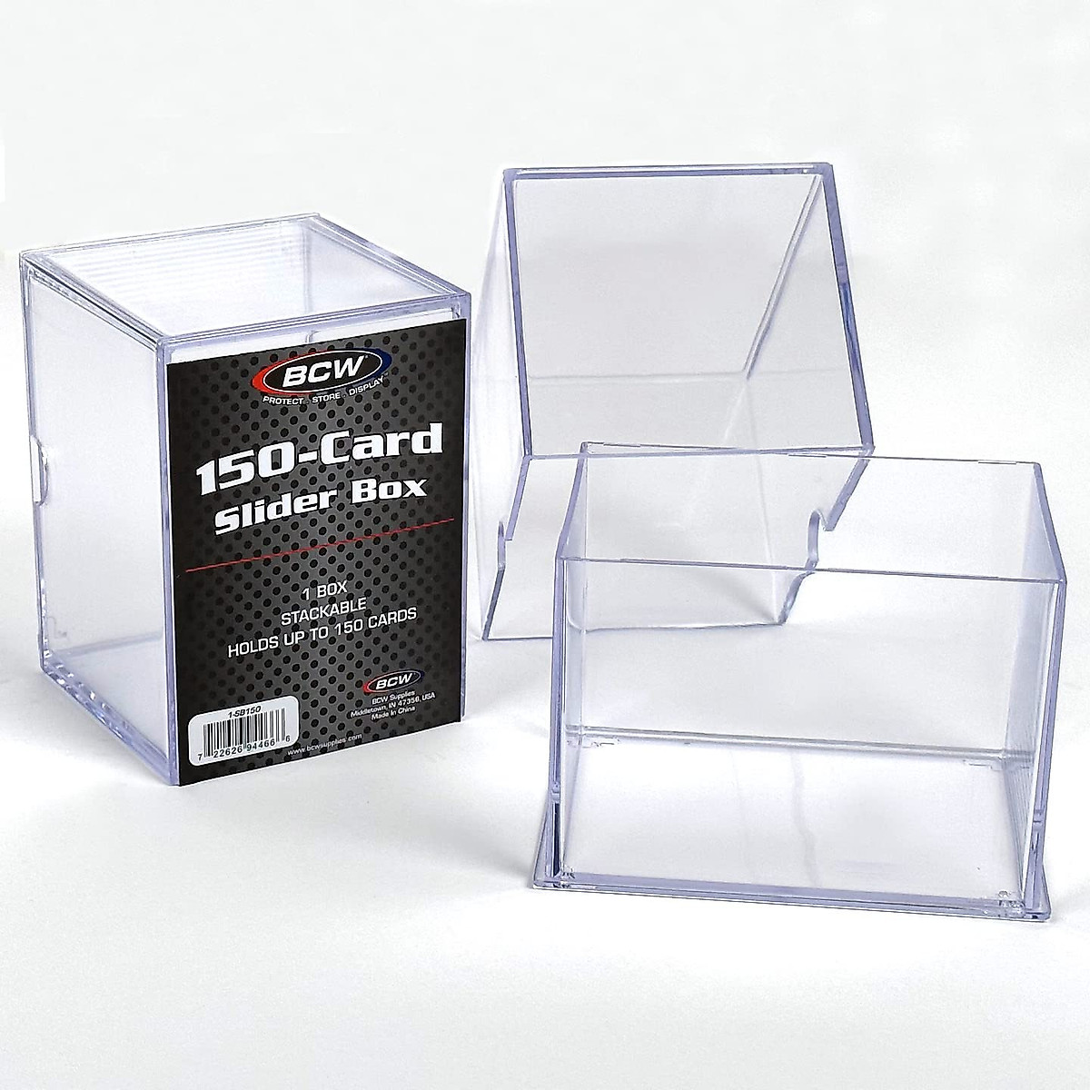 BCW 150 Card Slider Box | Premium Trading Card Storage | Sturdy, Stackable, Crystal-Clear Design for Magic The Gathering, Football, Basketball, Baseball Cards | Trading Card Case