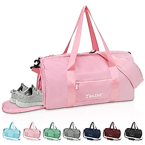 BALEINE Gym Bag for Women and Men, Small Duffel Bag for Sports, Gyms and Weekend Getaway, Waterproof Dufflebag with Shoe and Wet Clothes Compartments, Lightweight Carryon Gymbag (Pink)