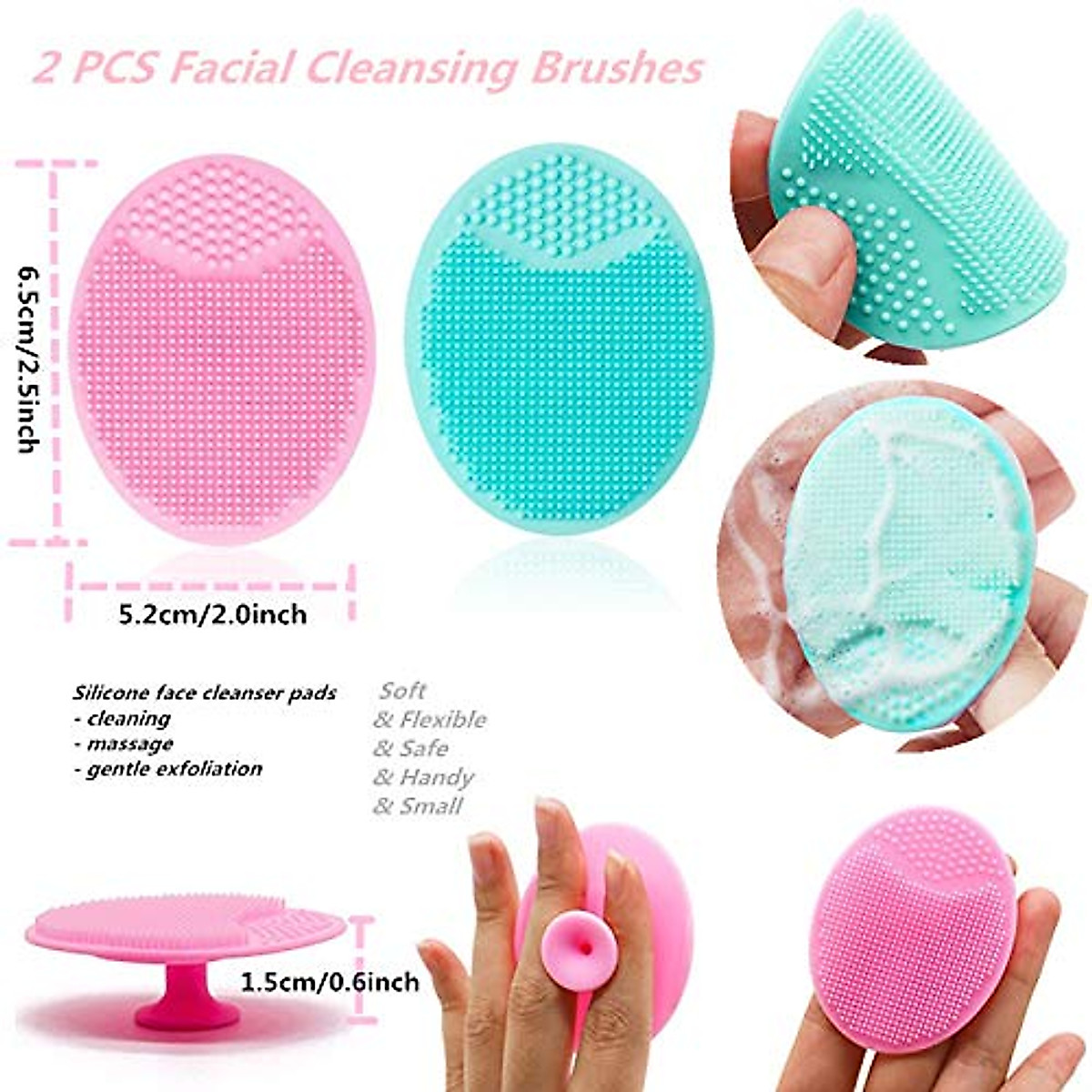 2 PCS Silicone Face Mask Brush and 2 PCS Face Scrubber, Facial Applicator Brushes for Applying Facial Mask, Soft Silicone Facial Cleansing Brush Pad Cosmetic Scrapers(Set of 4)