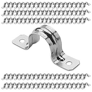 OhLectric Pipe Support Strap - Steel Pipe Strap with 2 /Holes - Heavy-Duty 1/2 inch U Bracket - Zinc Coated Tension Tube Clip - Pipe Clamp for EMT Conduits - OL-72846 - 100 PCS