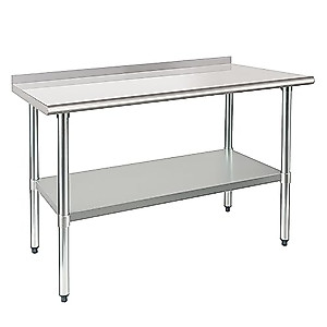 HARDURA Stainless Steel Table Prep & Work Table 24 x 48 Inches NSF Heavy Duty Commercial with Undershelf and Backsplash for Restaurant Kitchen Home and Hotel