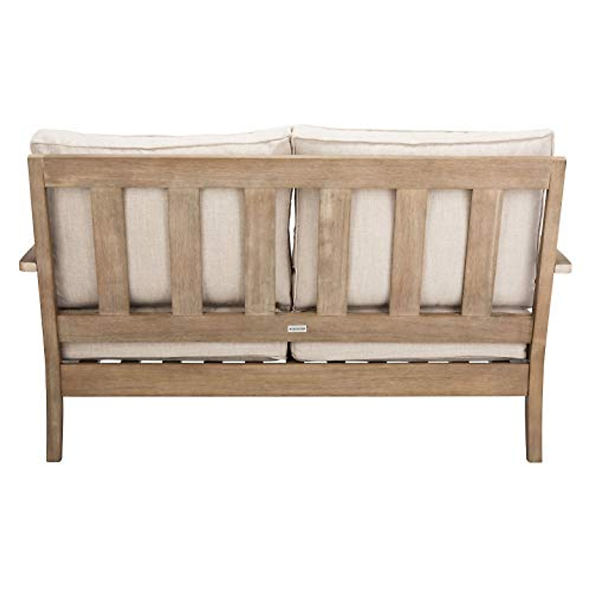 SAFAVIEH Couture Patio Martinique Natural and White Wood Outdoor Loveseat, Natural/White