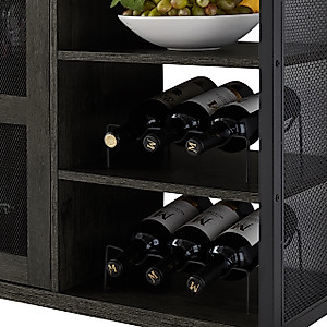 Tiophome Industrial Bar, Liquor Storage Credenza, Farmhouse Wood Coffee Cabinets with Wine Racks & Stemware Holder, Metal Sideboard and Buffet (55.12''W, Dark Grey)