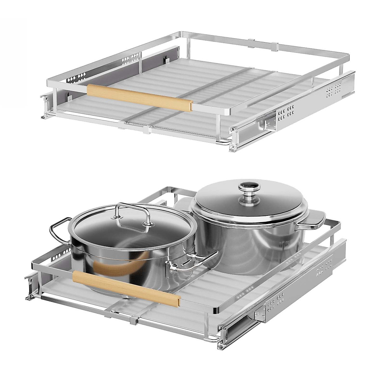 WEJIPP Pull Out Cabinet Organizer Expendable Slide Out Pantry Organizer Shelves Heavy Duty Stainless Steel Storage Shelf for Kitchen Bathroom Cabinet Pantry Closet Under Sink Organization,2Packs