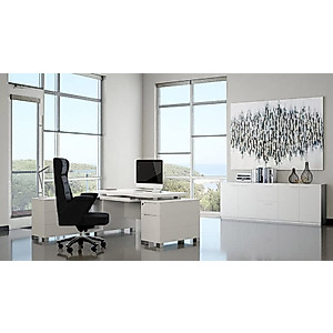 ZURI Furniture Reagan Modern Polished Office Storage and Filing Cabinet Credenza - White