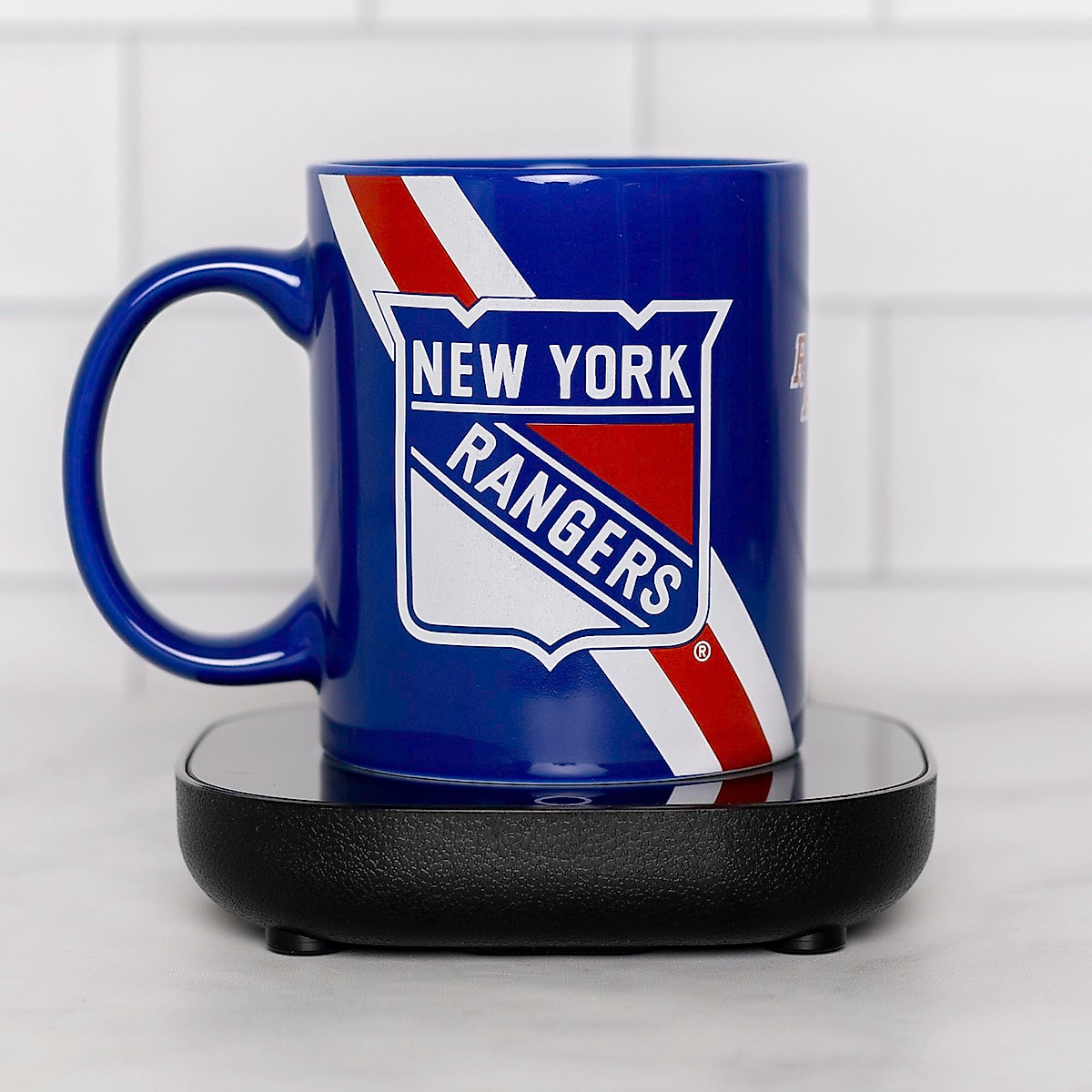 Uncanny New York Rangers Logo Mug Warmer with Mug Keeps Your Favorite Beverage Warm - Auto Shut On/Off