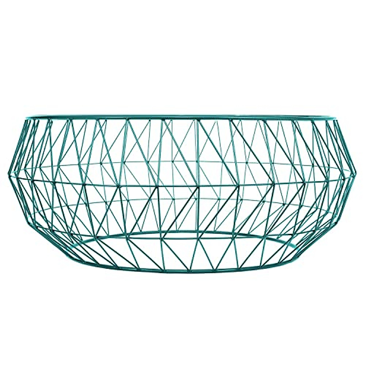 LeisureMod Malibu Modern Geometric Base Round Glass Top Coffee Table, Blue