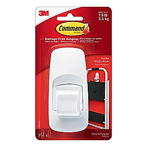 Command Jumbo Hook with Strips 17004ES- White, Pack of 1 with A Prep Pad for Fast and Easy Application
