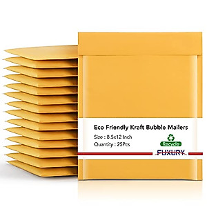 Fuxury Kraft Bubble Mailers 8.5x12 Inch 25 Pack, Strong Adhesion Padded Envelopes #2,Self Seal Bubble Envelopes, Padded Mailers，Book Mailers Packaging for Small Business,Yellow